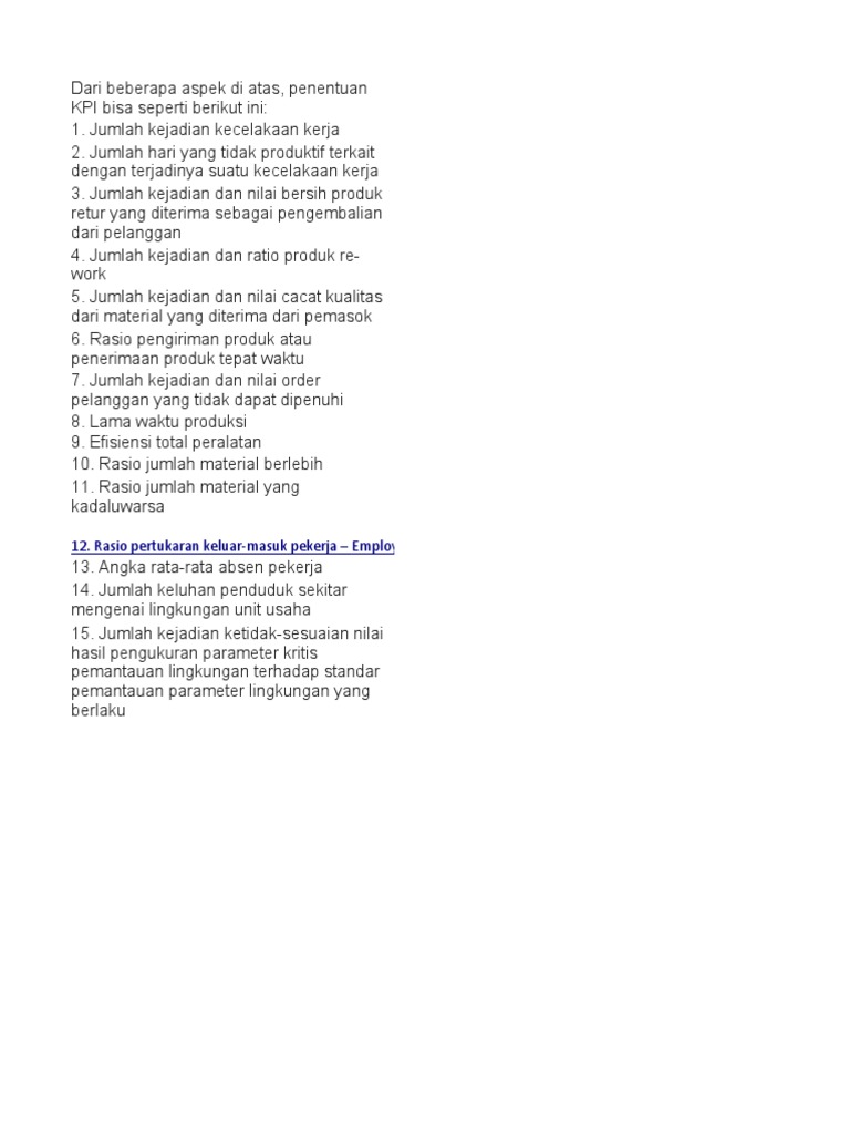 Contoh Parameter KPI | PDF | Teknologi & Rekayasa