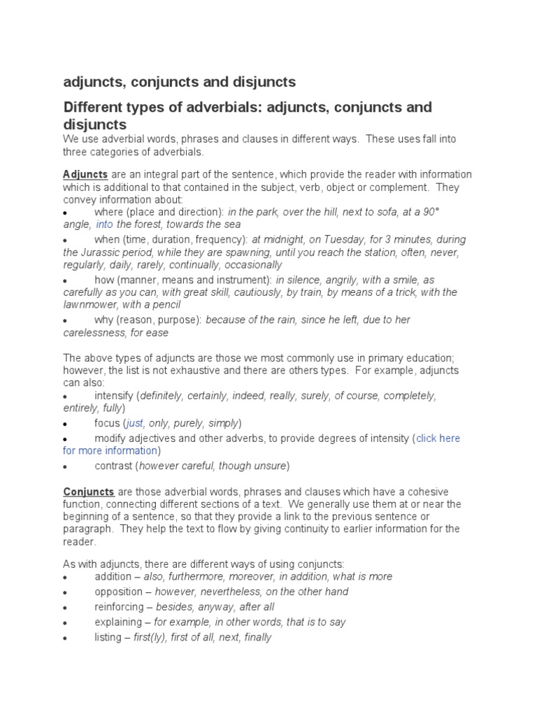 Adjuncts Conjuncts and Disjuncts | PDF | Cognitive Science | Human ...