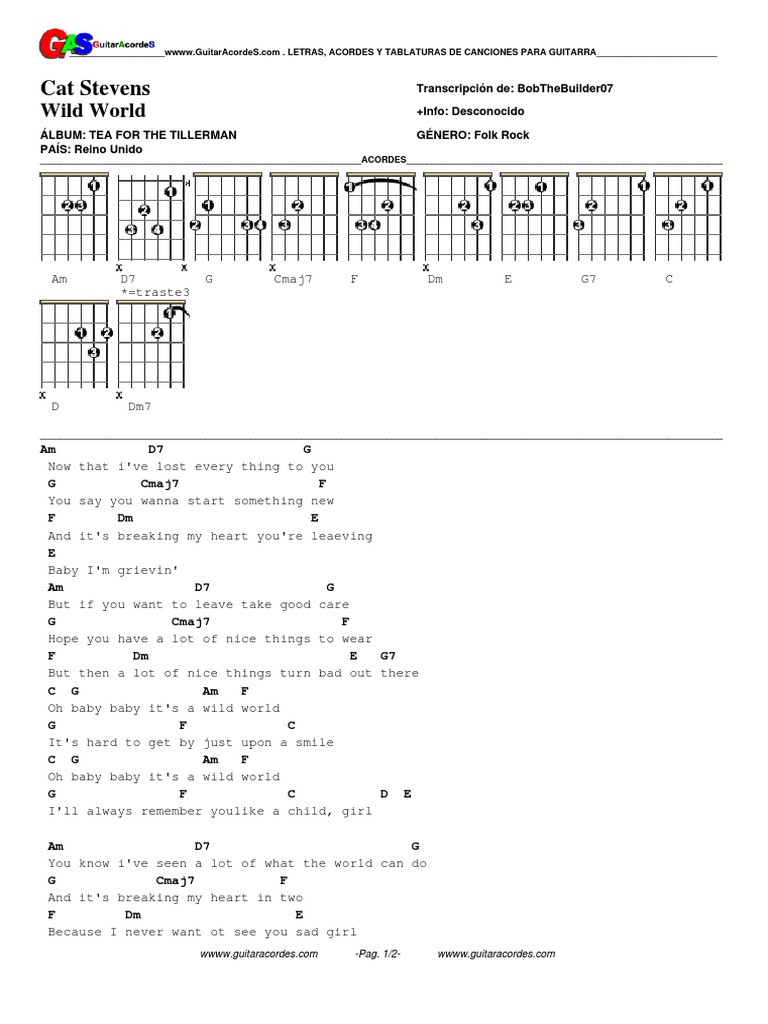 Wild World: Chords, Lyrics and Transcription for Cat Stevens' Folk Rock ...