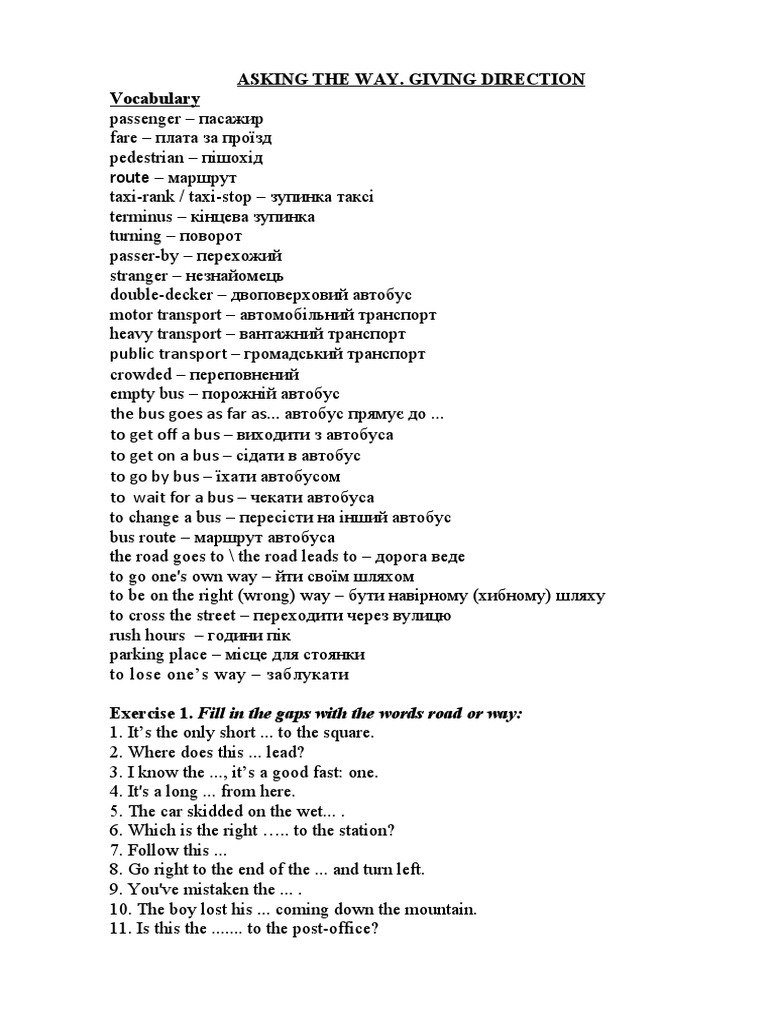 Asking The Way. Giving Direction Vocabulary | PDF | Traffic | Street