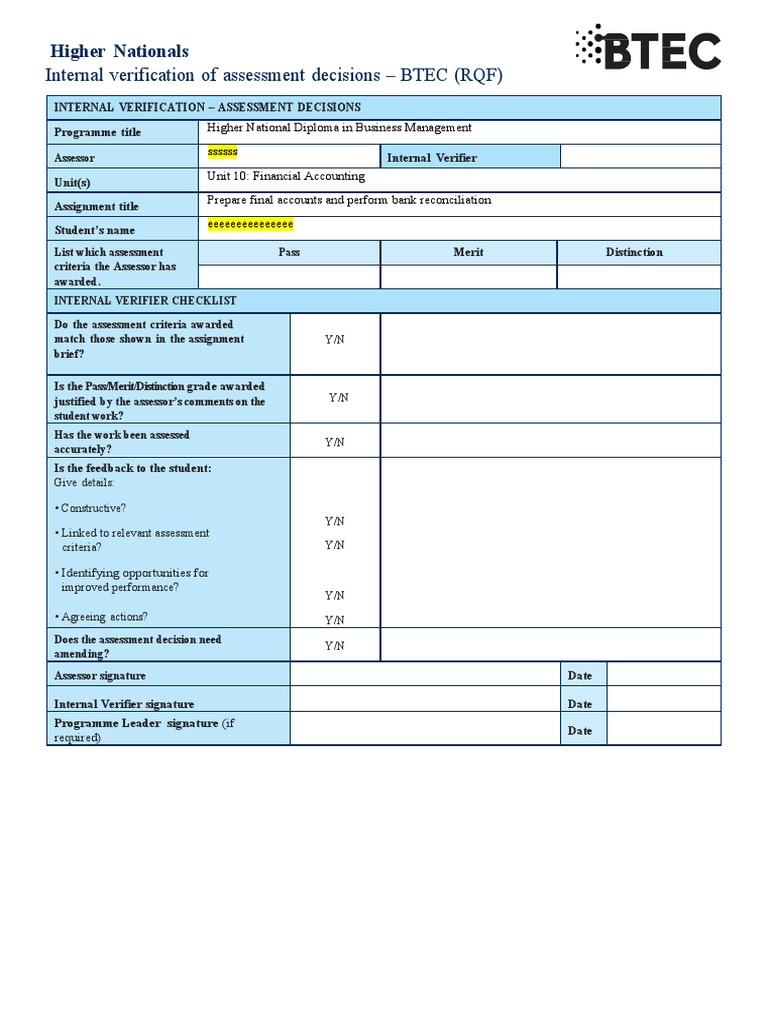 Internal Verification of Assessment Decisions - BTEC (RQF) : Higher ...