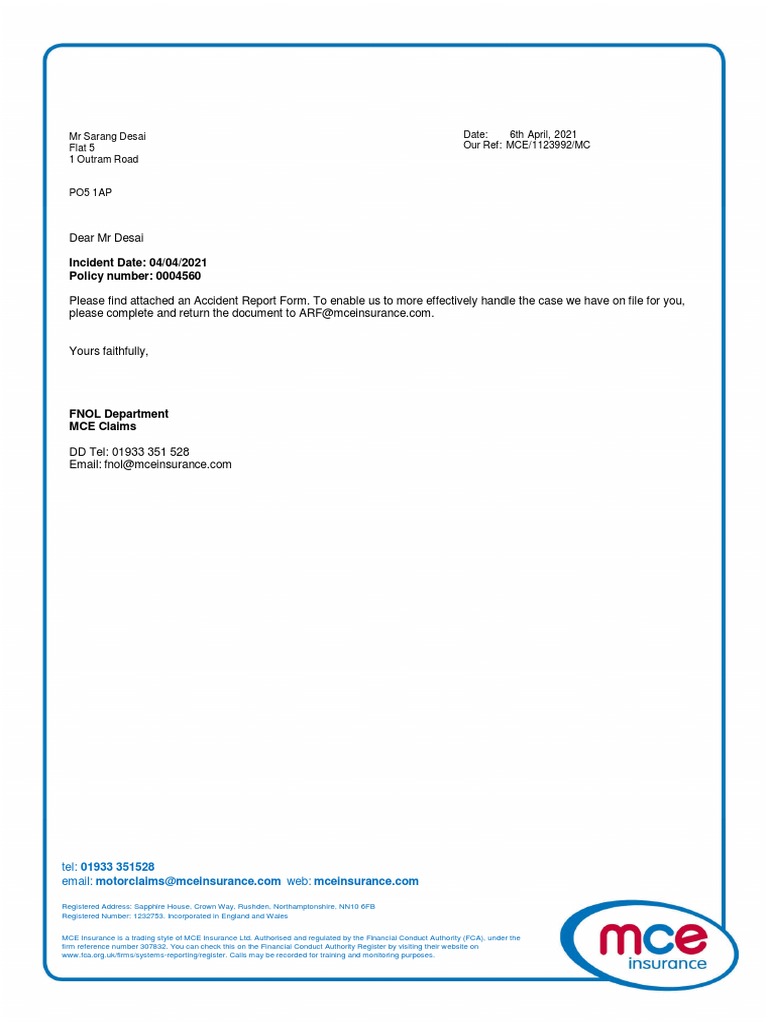 FNOL Accident Report Form 8547528 | PDF