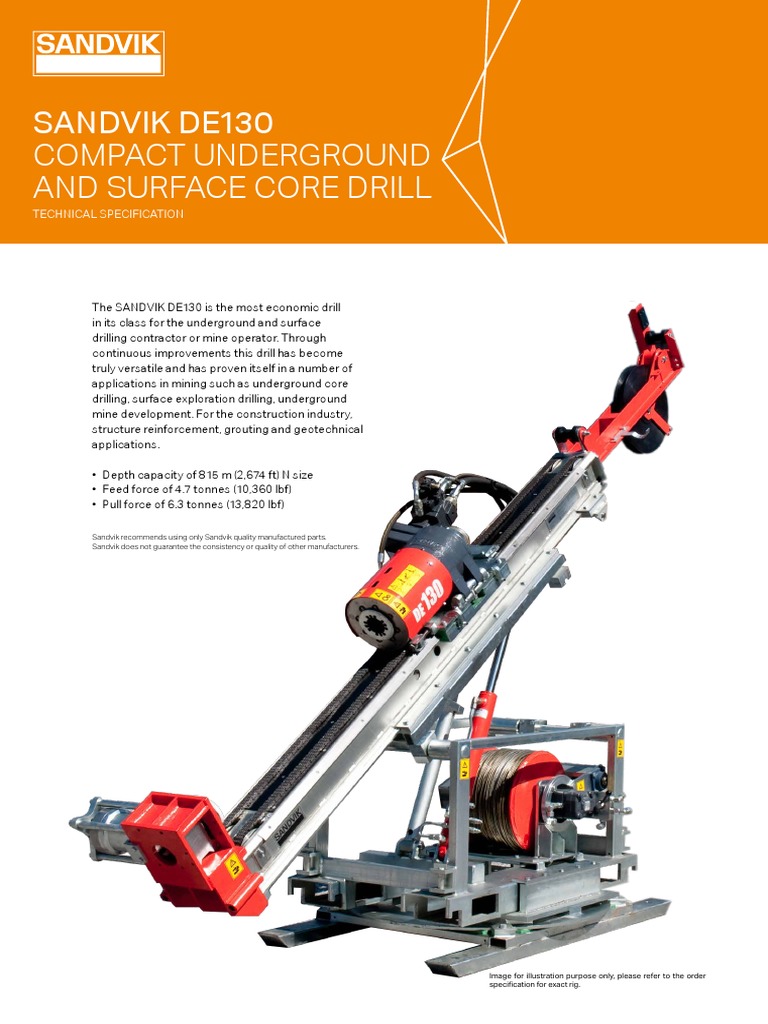 Sandvik De130 Compact Underground and Surface Core Drill: Technical ...
