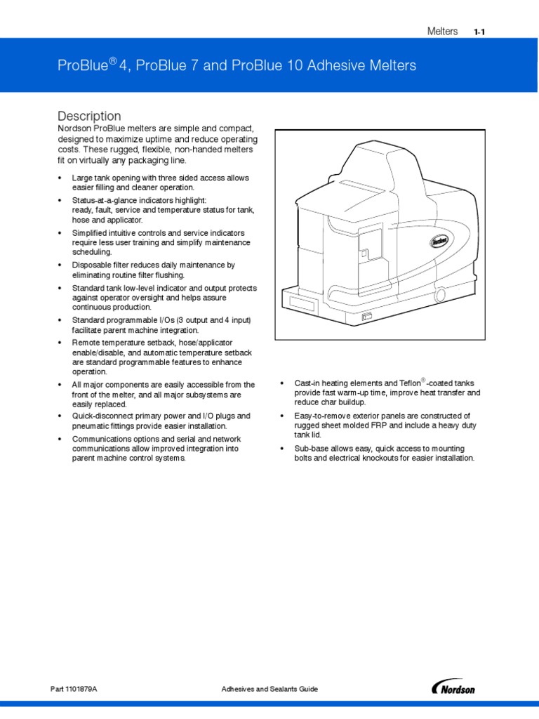 Problue 4, Problue 7 and Problue 10 Adhesive Melters: Description | PDF ...