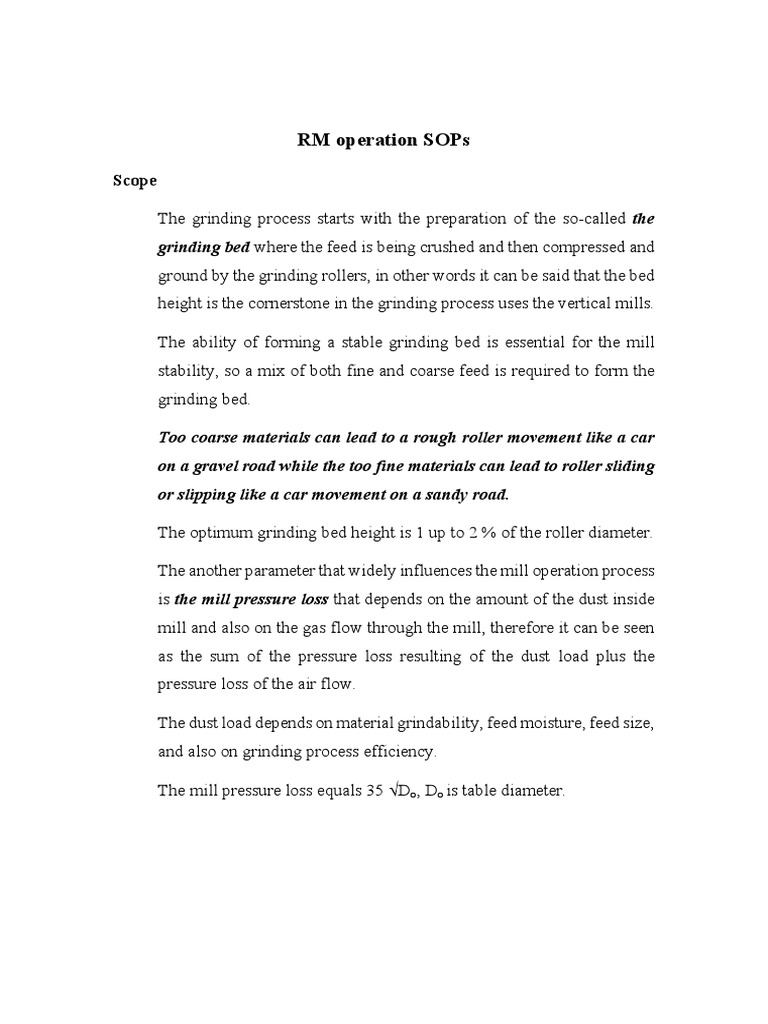VRM Operation SOPs | PDF | Mill (Grinding) | Pressure