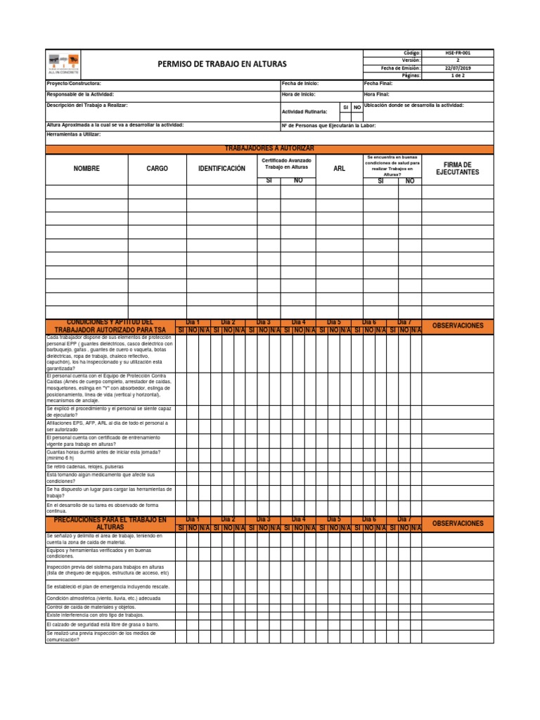 HSE-FR-001 Permiso de Trabajo para TSA | PDF