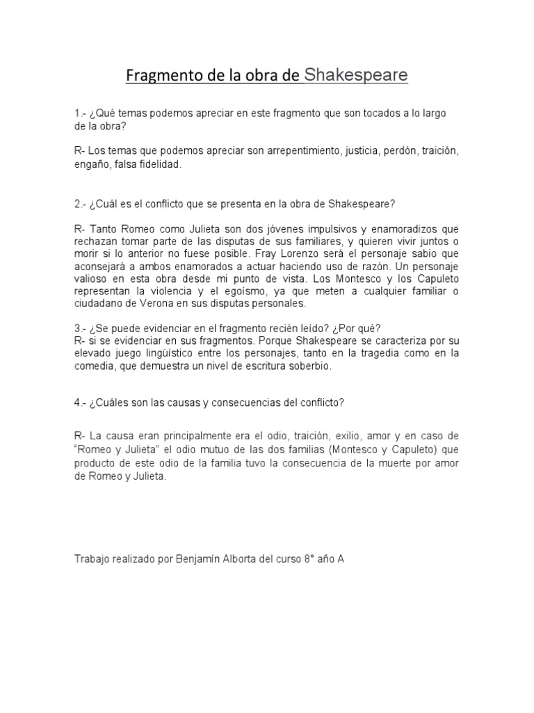 Fragmento de La Obra de Shakespeare | PDF