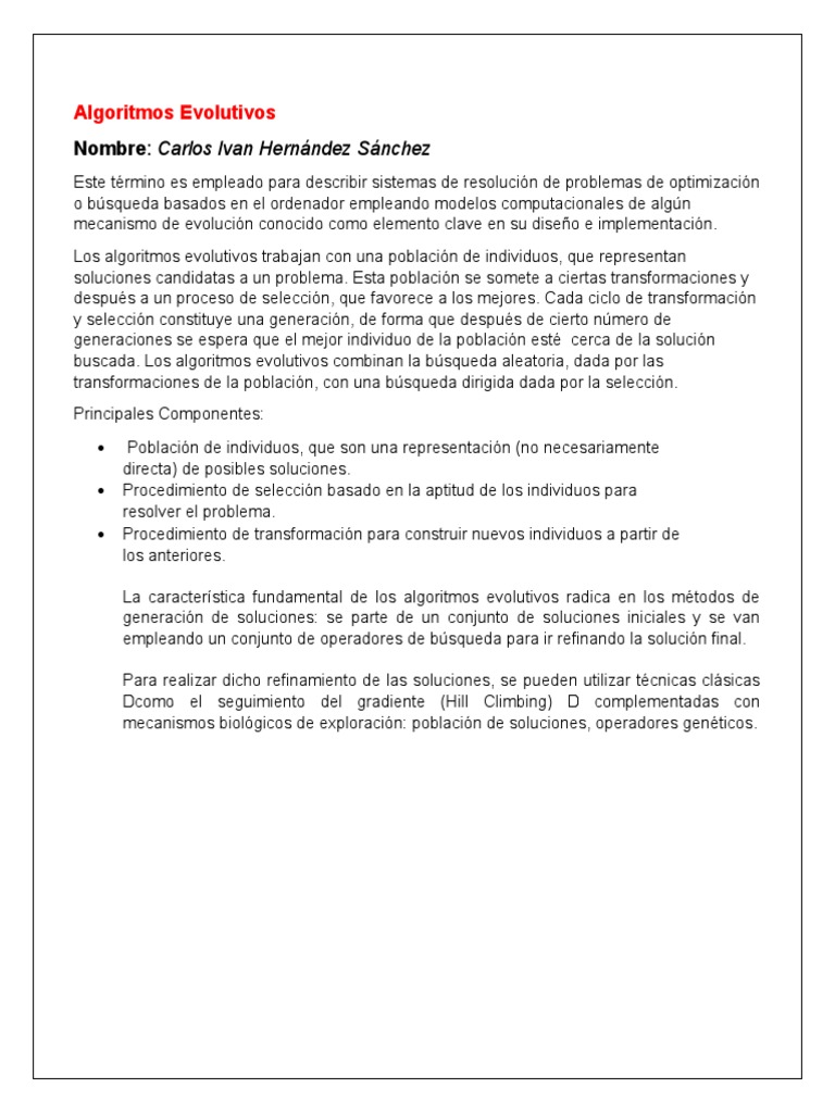 Algoritmos Evolutivos, Algoritmos Geneticos y Redes Neuronales | PDF ...