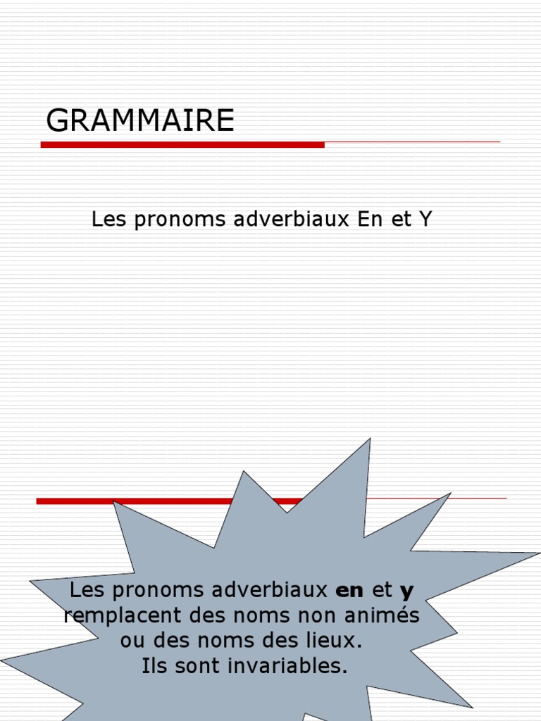 Pronoms adverbiaux : En et Y en français | PDF