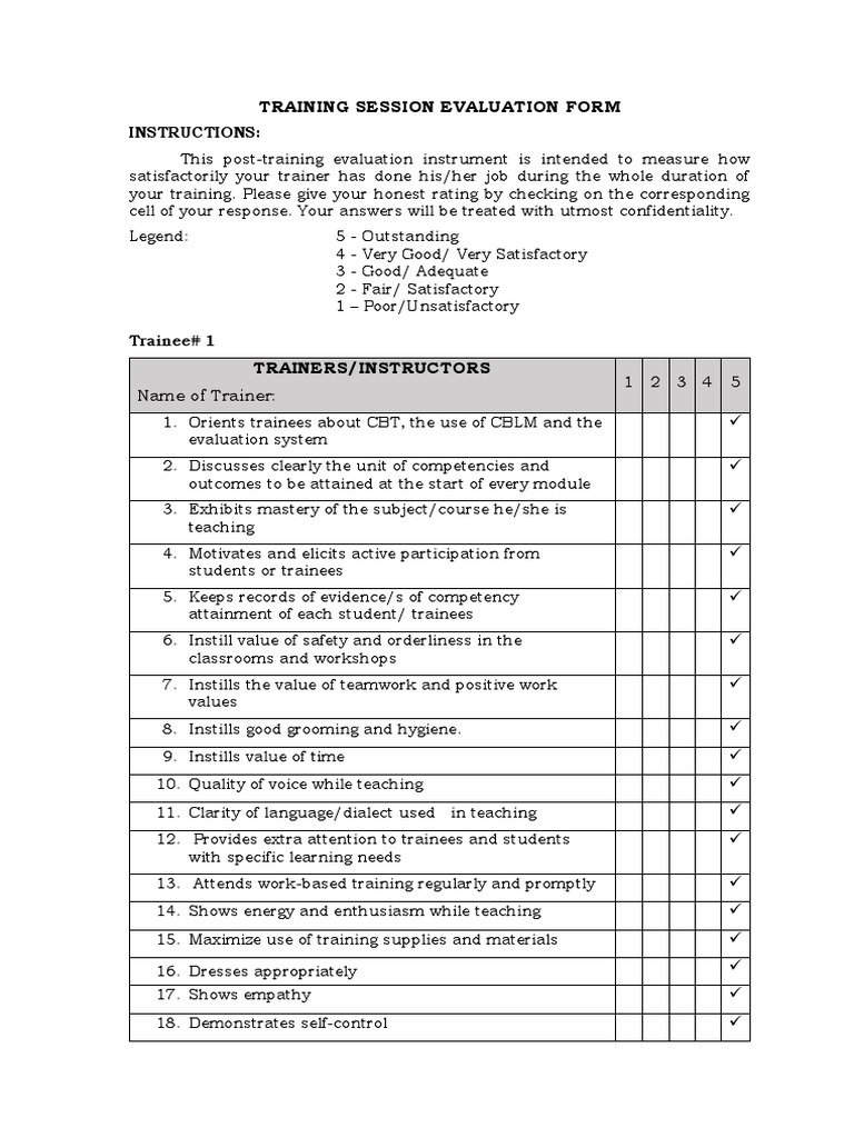 Training Session Evaluation Form | PDF | Educational Technology ...