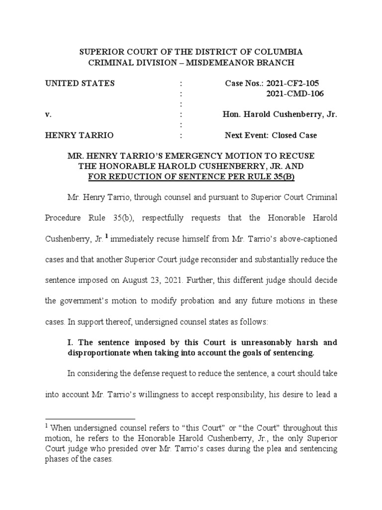 Tarrio Rule 35 Motion Final W Exhibits | PDF | Plea | Judicial ...