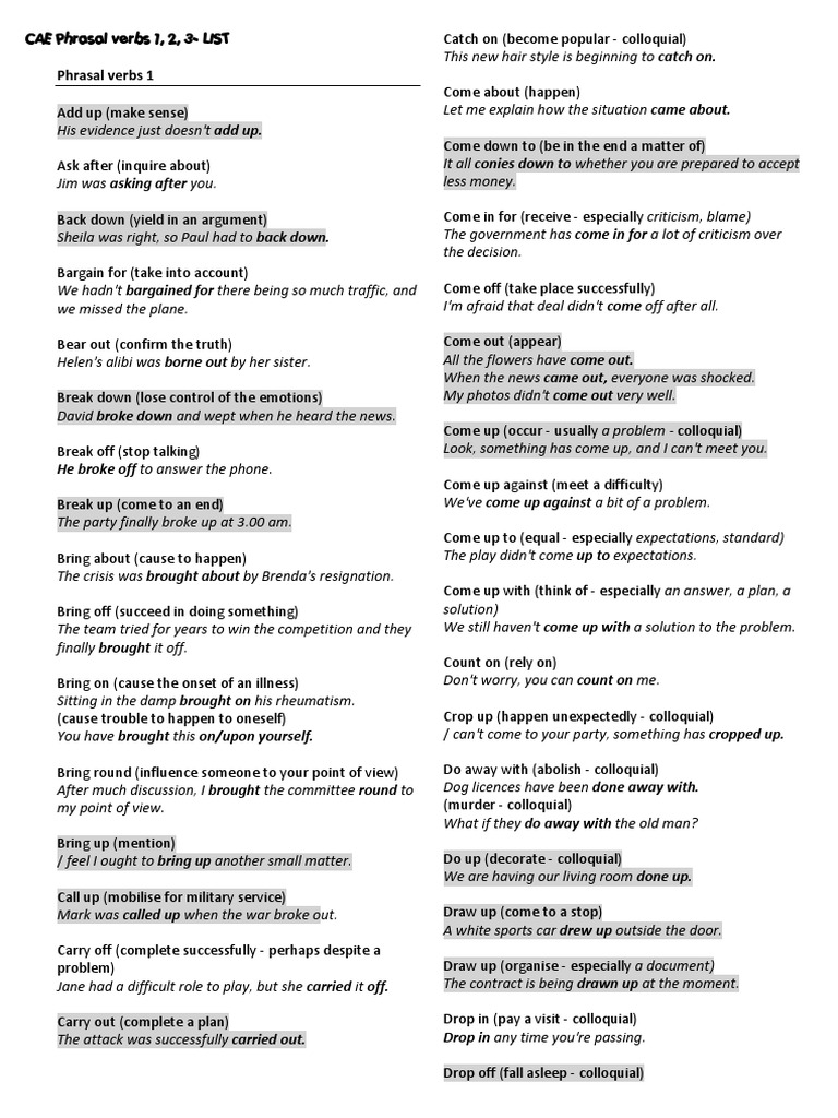 CAE Phrasal Verbs 1, 2, 3 LIST | PDF