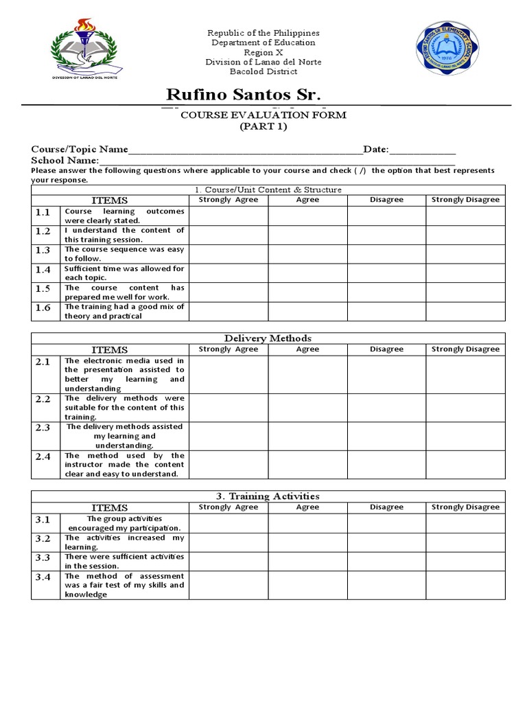 Inset EVALUATION SHEET FINAL | PDF | Learning | Course Evaluation