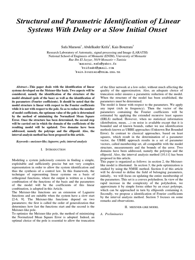 Id 4478 Structural And Parametric Identification Of Linear Systems With Delay Or A Slow Initial