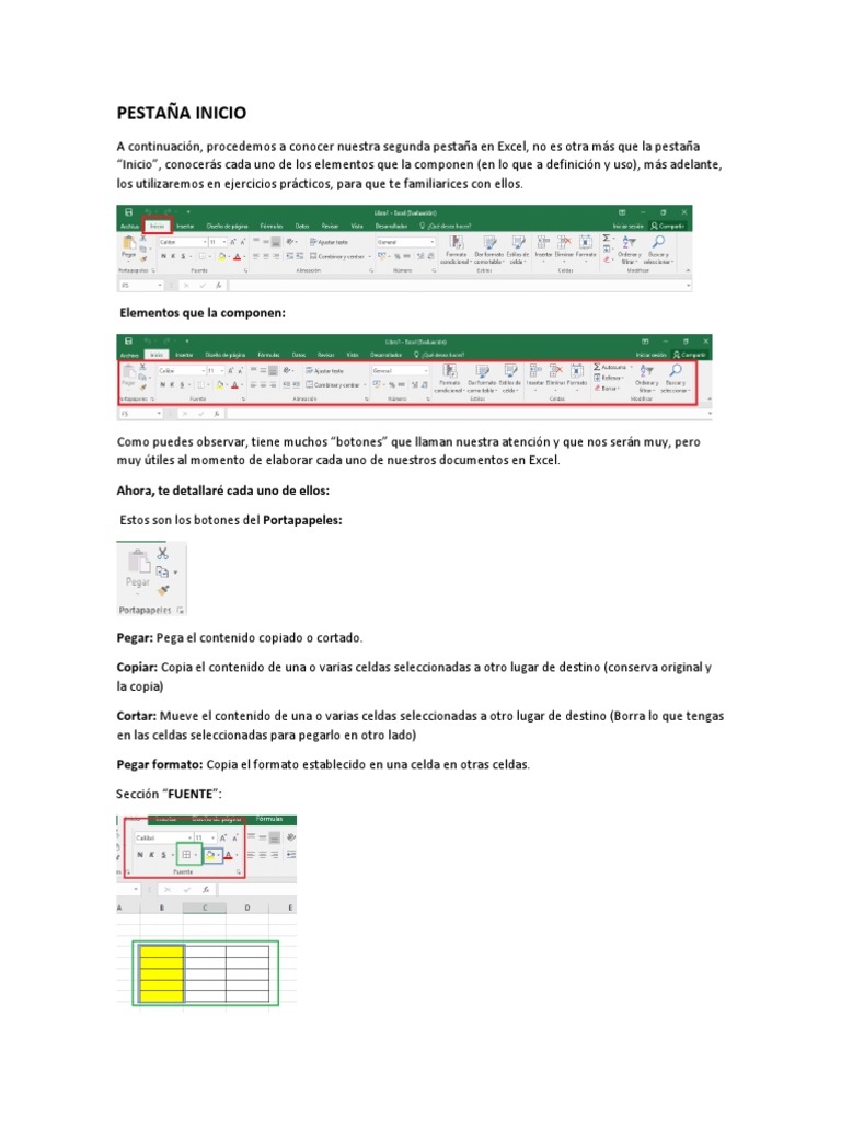 Pestaña Inicio | PDF | Microsoft Excel | Hoja de cálculo