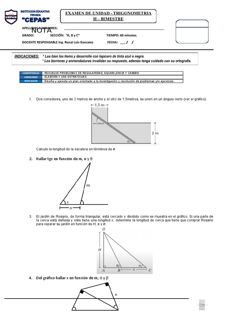 Copia de 5° - Trigonometria - Examen 4ta Unidad - Resolución en ...