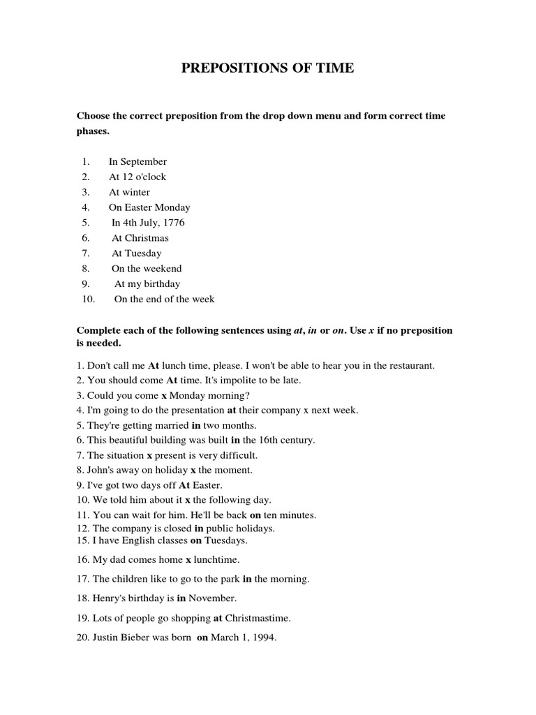 PREPOSITIONS OF TIME 2 T | PDF