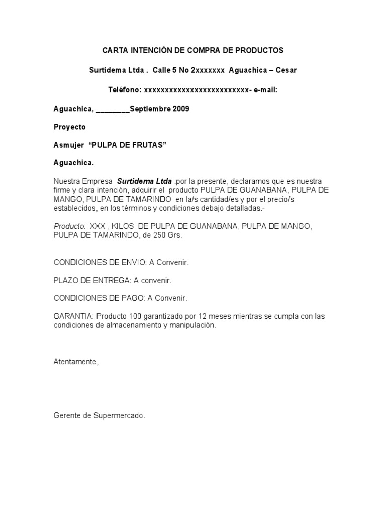 Carta Intención de Compra de Productos | PDF | Muestreo (Estadísticas) | Fruta