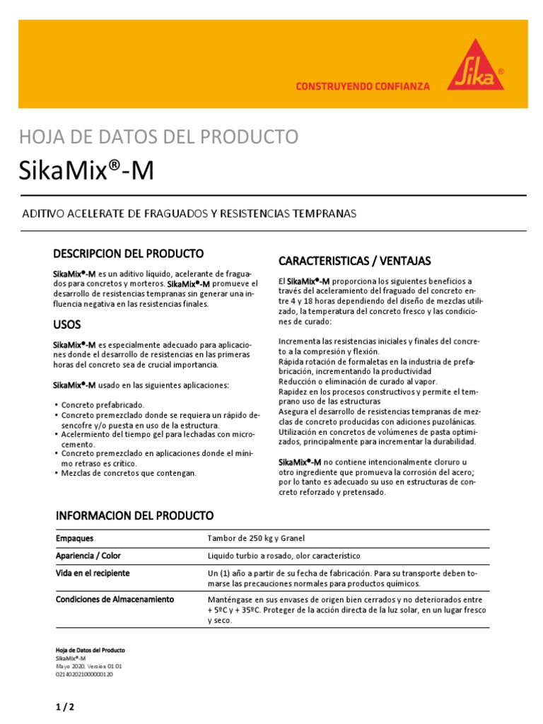 Sikamix - M | PDF | Hormigón | Ingeniería de Edificación