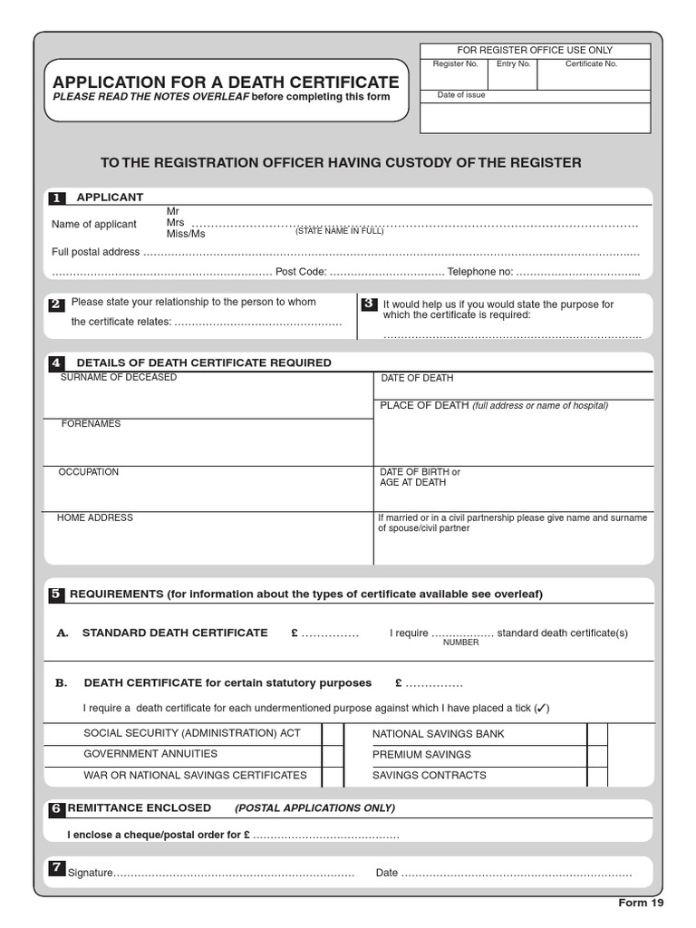 Application for Death Certificate Form | PDF | Government | Social ...