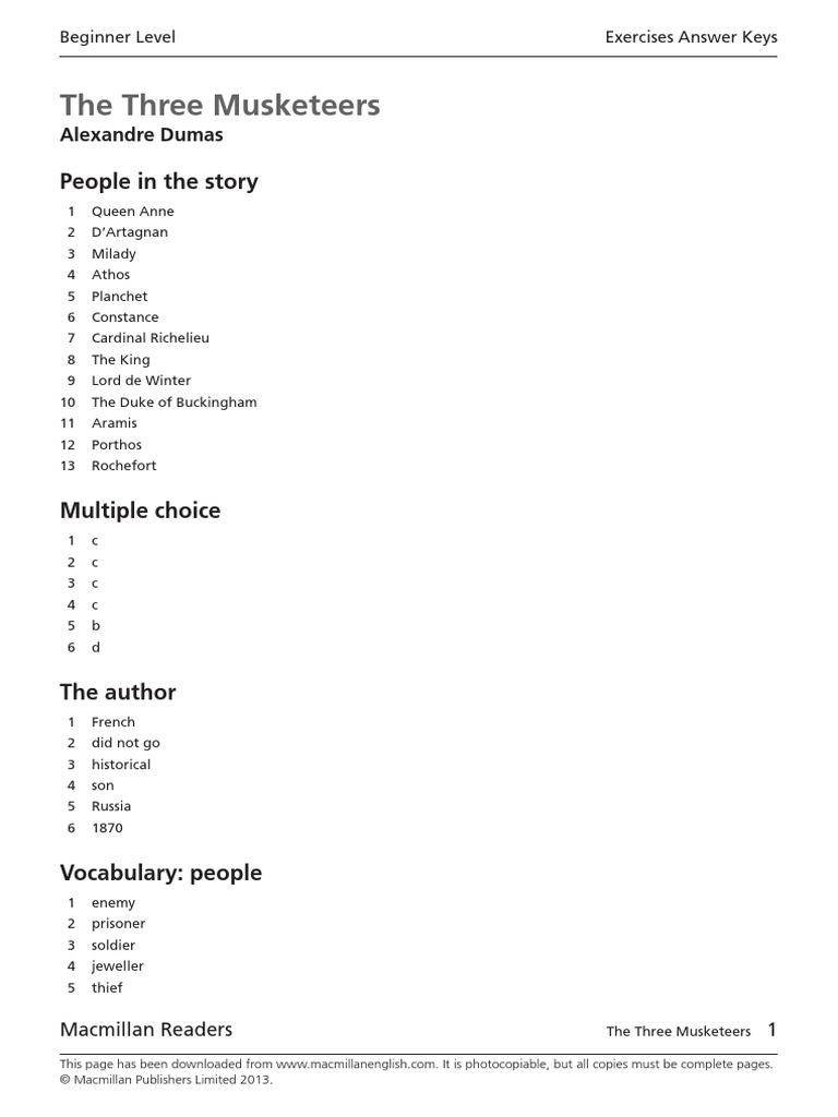 The Three Musketeers Exercises Answer Key | PDF | The Three Musketeers ...