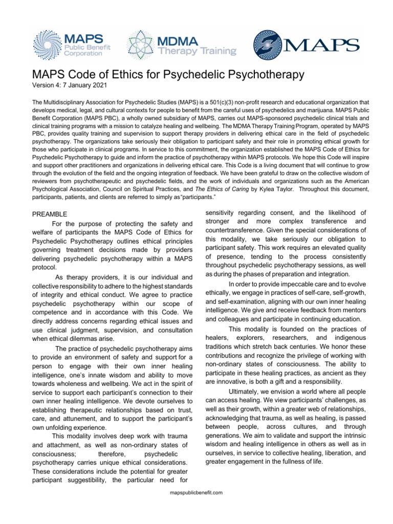 MAPS Psychedelic Assisted Psychotherapy Code of Ethics V4 7 January ...