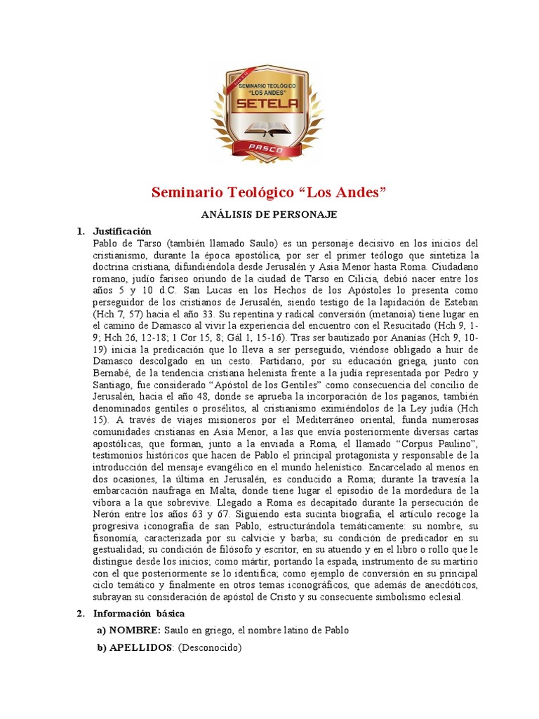 Analisis de Personaje | PDF | Pablo el apóstol