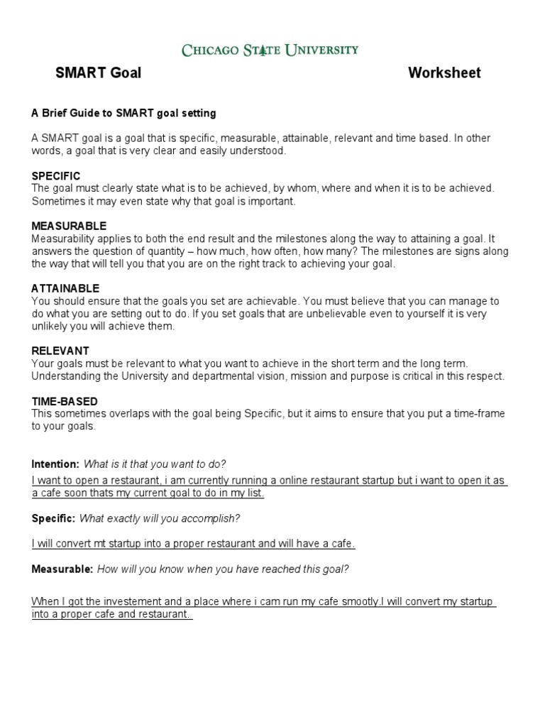 Smart Goal Worksheet | PDF | Goal | Restaurants