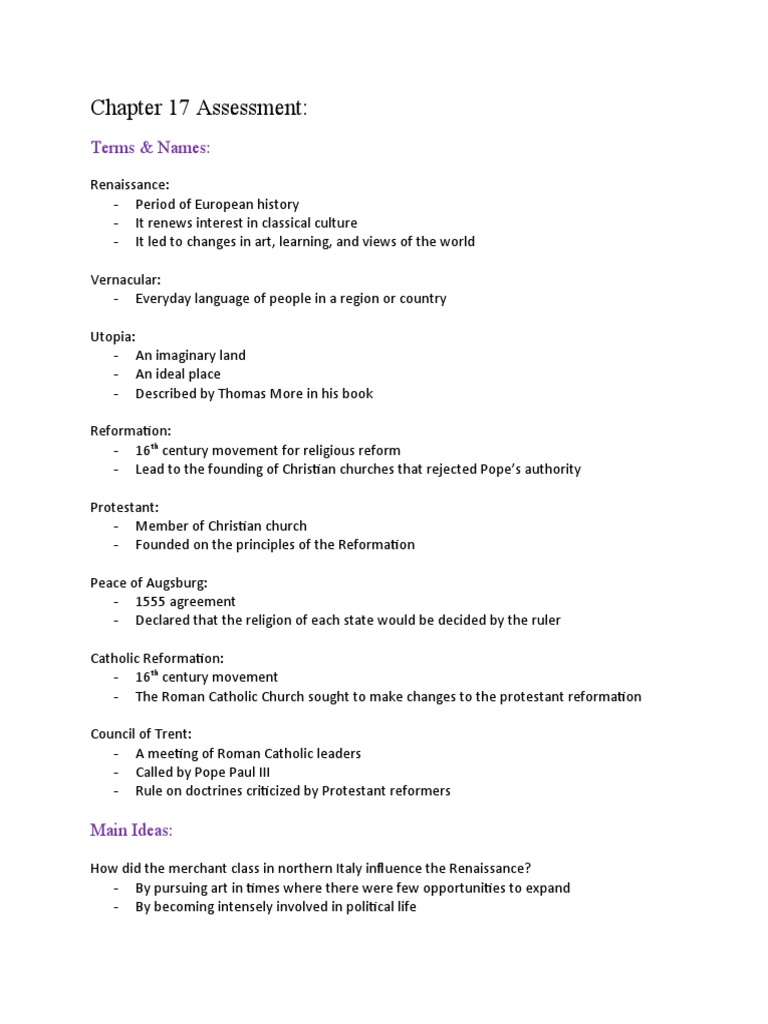 Chapter 17 Assessment | PDF | Protestantism | Renaissance