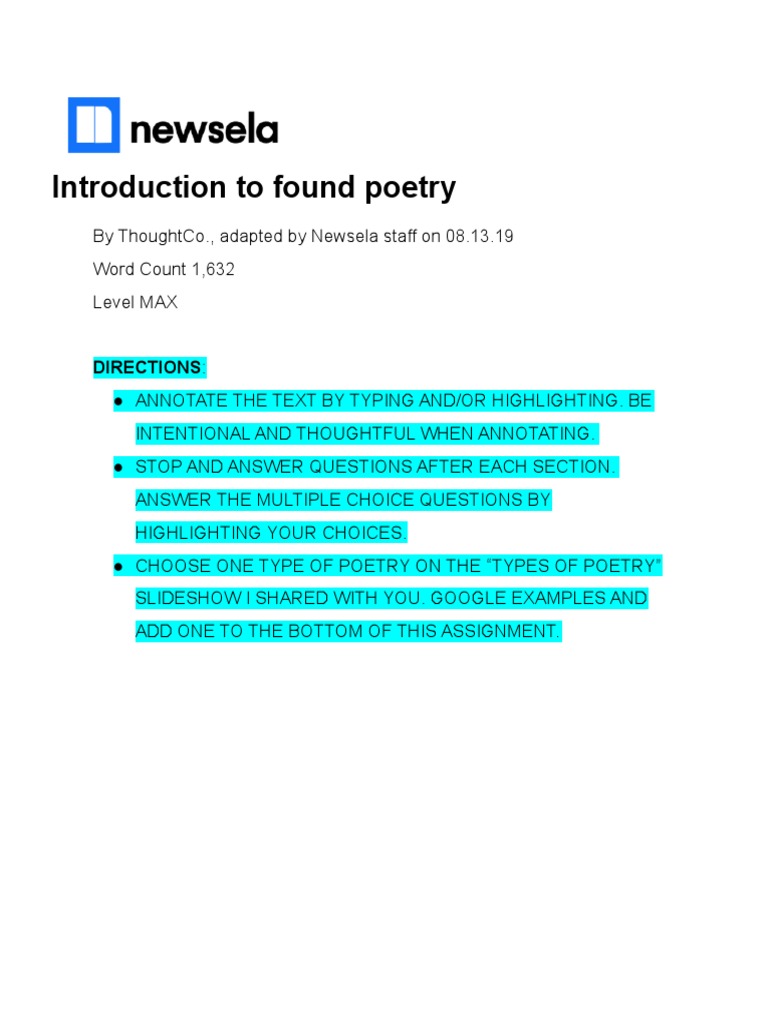 April 13th Found Poetry Assignment | PDF | Poetry | Writing