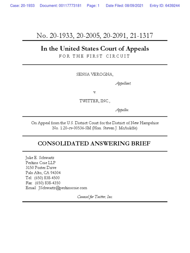 Twitter's Reply Brief | PDF | Lawsuit | Appeal