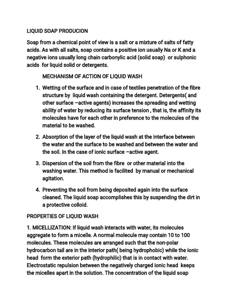 Liquid Soap Production | PDF | Chemical Elements | Chemical Compounds