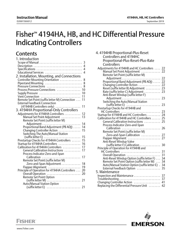 Instruction Manual Fisher 4194ha HB HC Differential Pressure Indicating ...