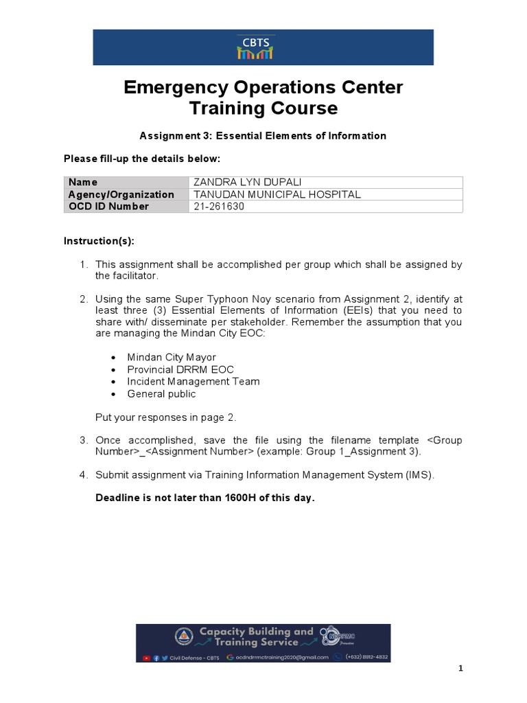Emergency Operations Center Training Course | PDF