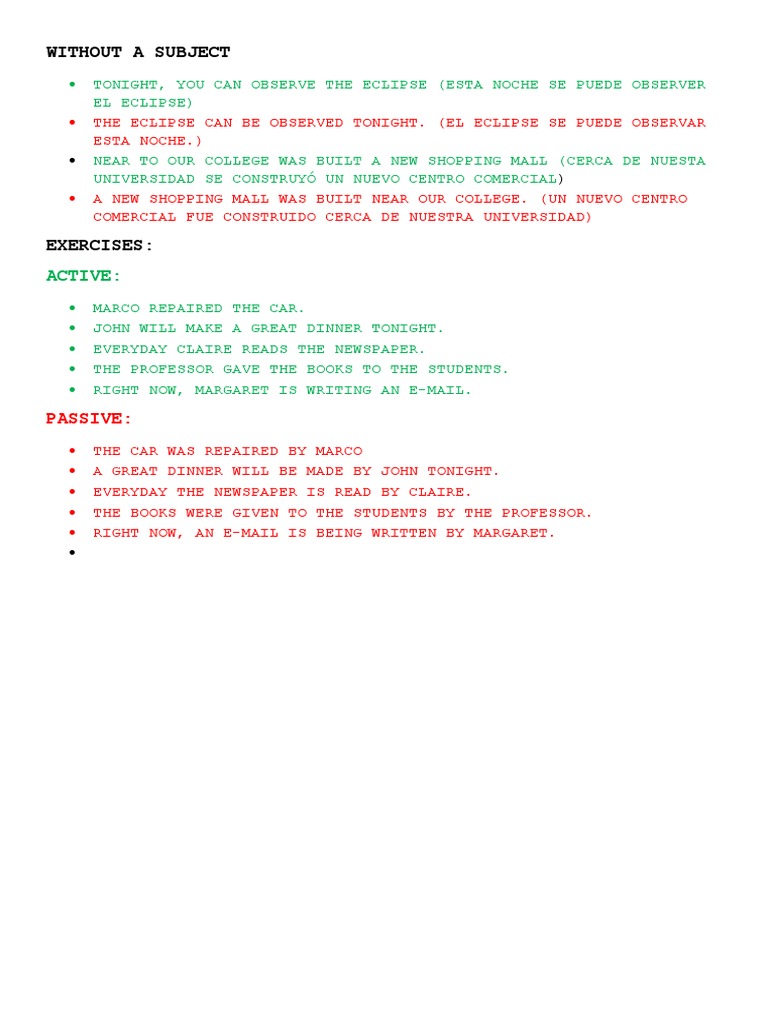 Passive Voice More Examples | PDF