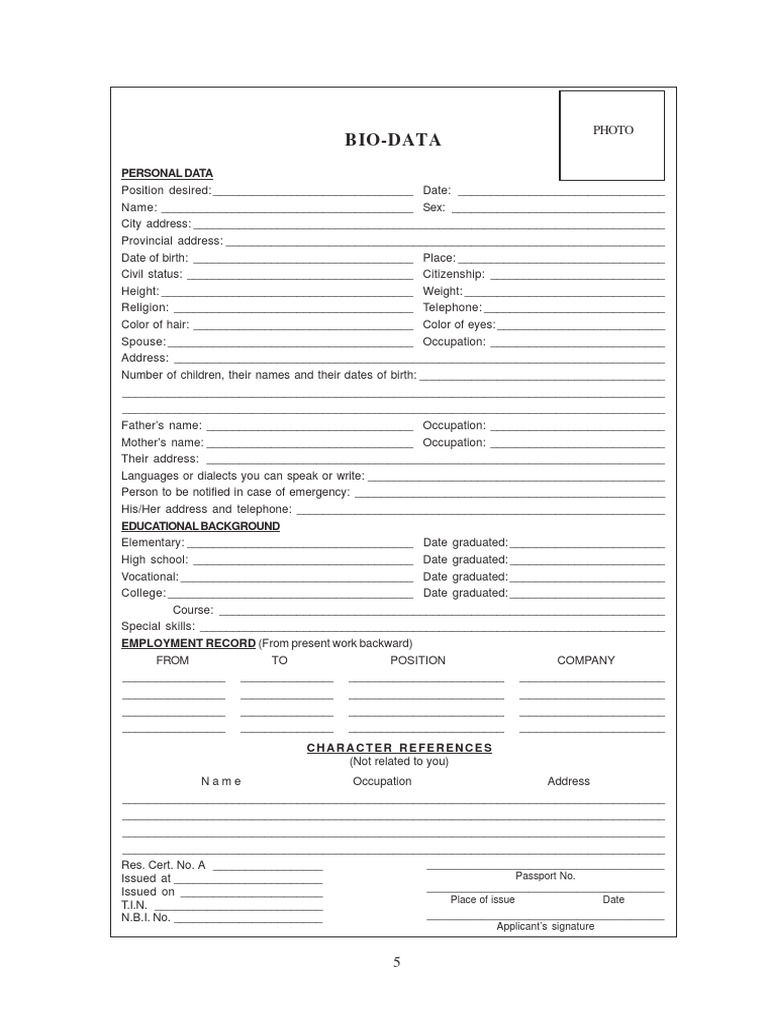 Filling Up Forms Accurately - Bio Data Sample | PDF | Government And ...