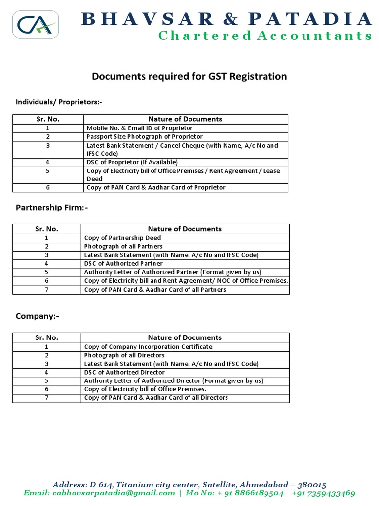 Document Checklist For GST Regi | PDF