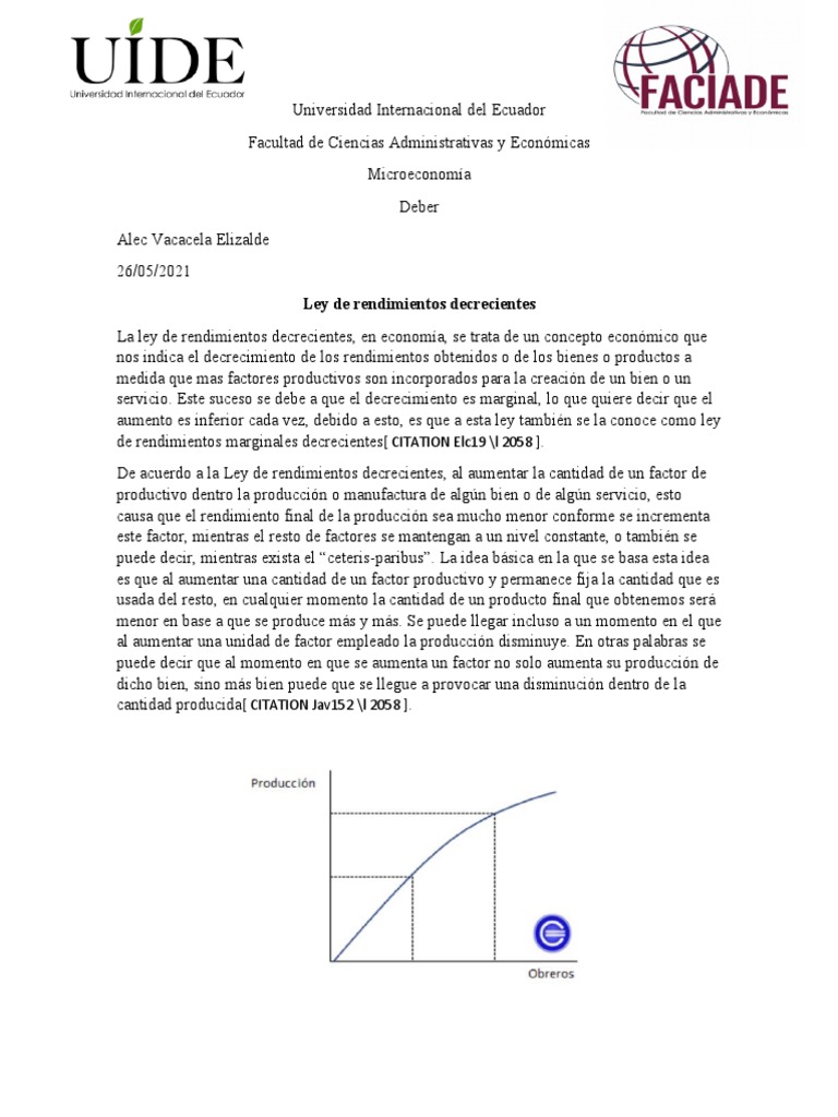 Ley De Rendimientos Decrecientes Pdf Microeconomía Business