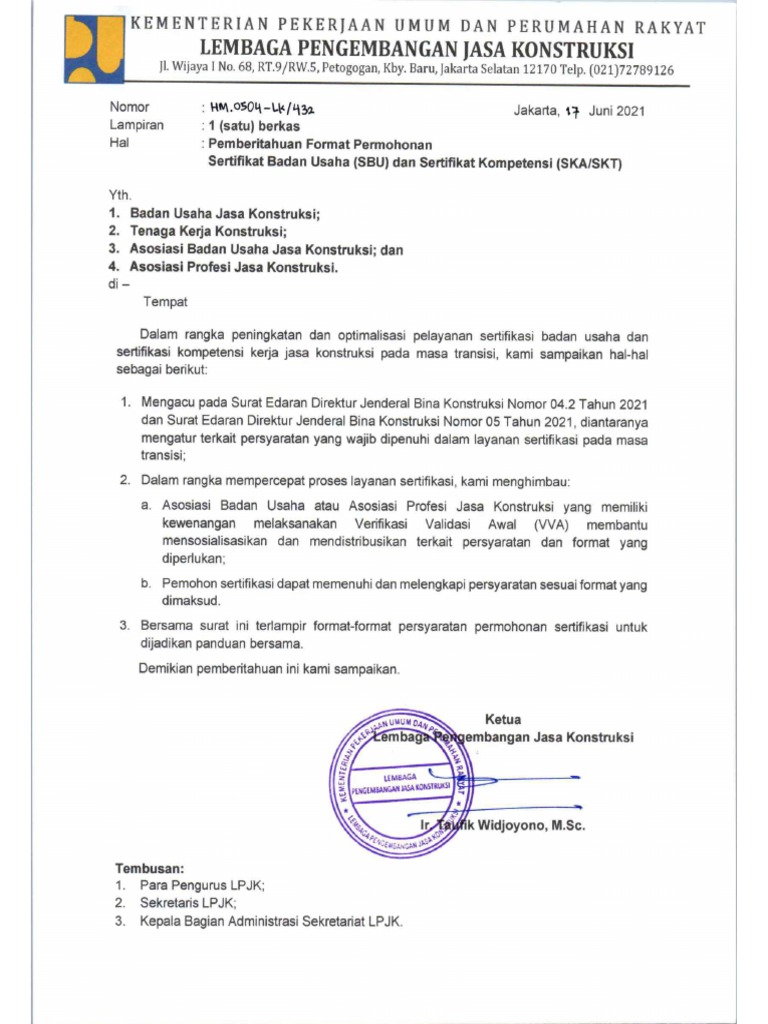 Permohonan Berkas Pengajuan SKA SKT 2021 | PDF