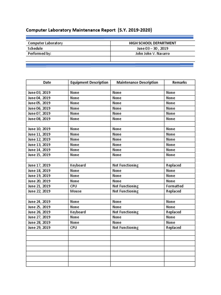 Computer Laboratory Maintenance Report 2019 | PDF | Human–Machine ...