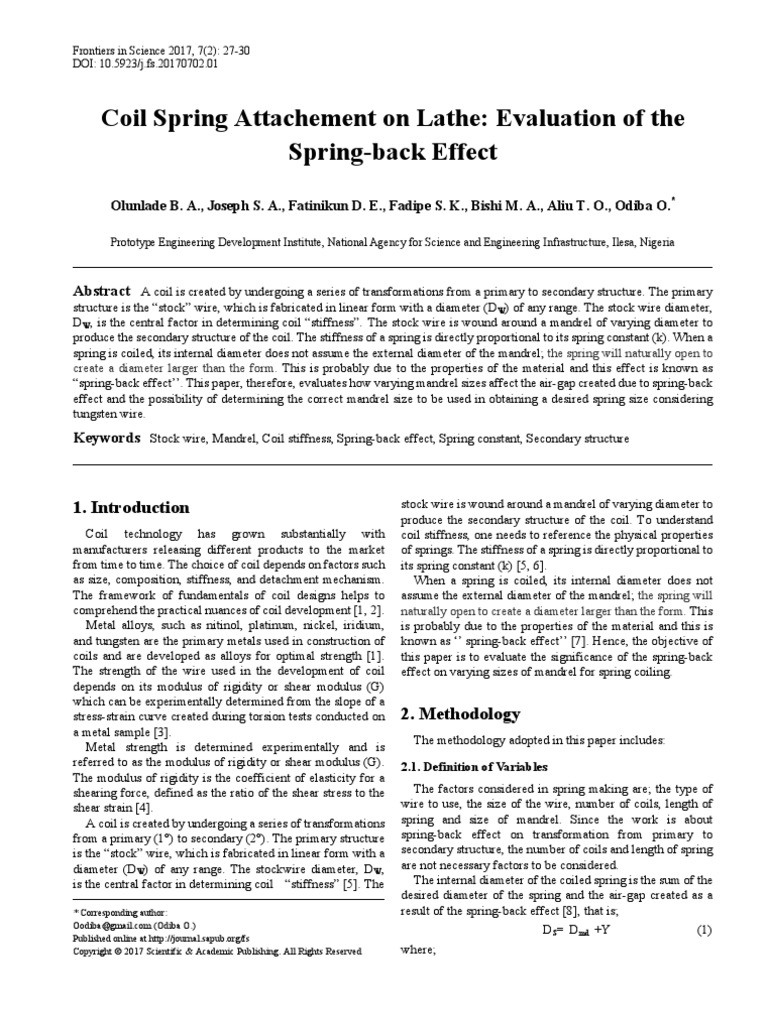 Coil Spring Attachement On Lathe Evaluation of The Springback Effect ...