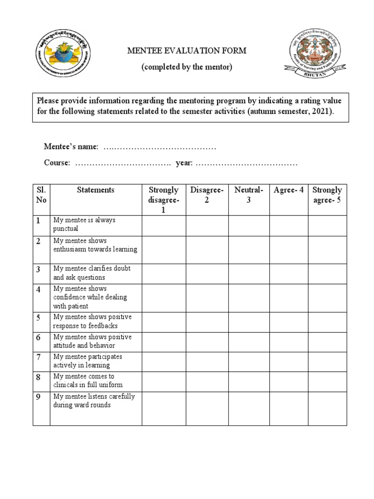 Mentee Evaluation Form. Edited | PDF