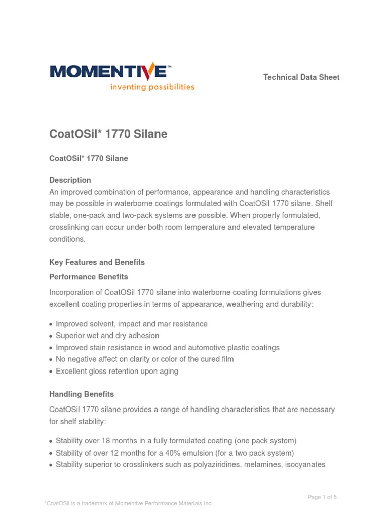 CoatOSil 1770 Silane Technical Data Sheet | PDF | Emulsion | Solid