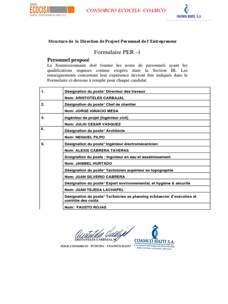 Équipe Projet Consorcio Ecocisa-Coamco Haïti | PDF | Technologie et ...