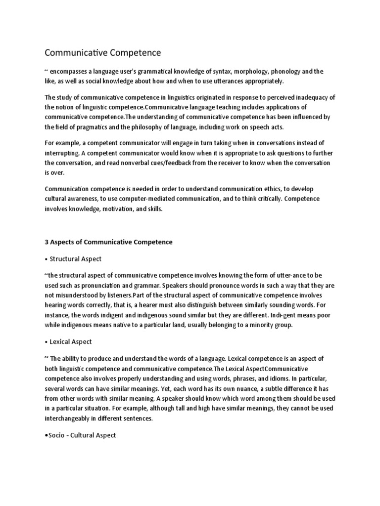 Summary of The Communicative Competence | PDF | Communication | Linguistics