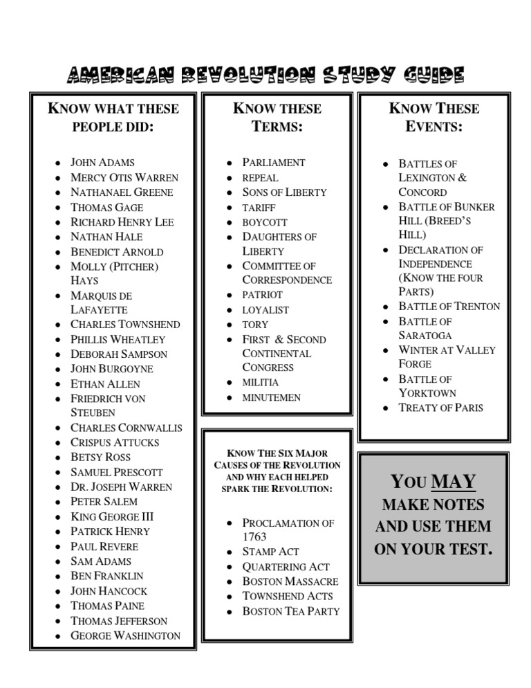 American Revolution Study Guide | Download Free PDF | American ...
