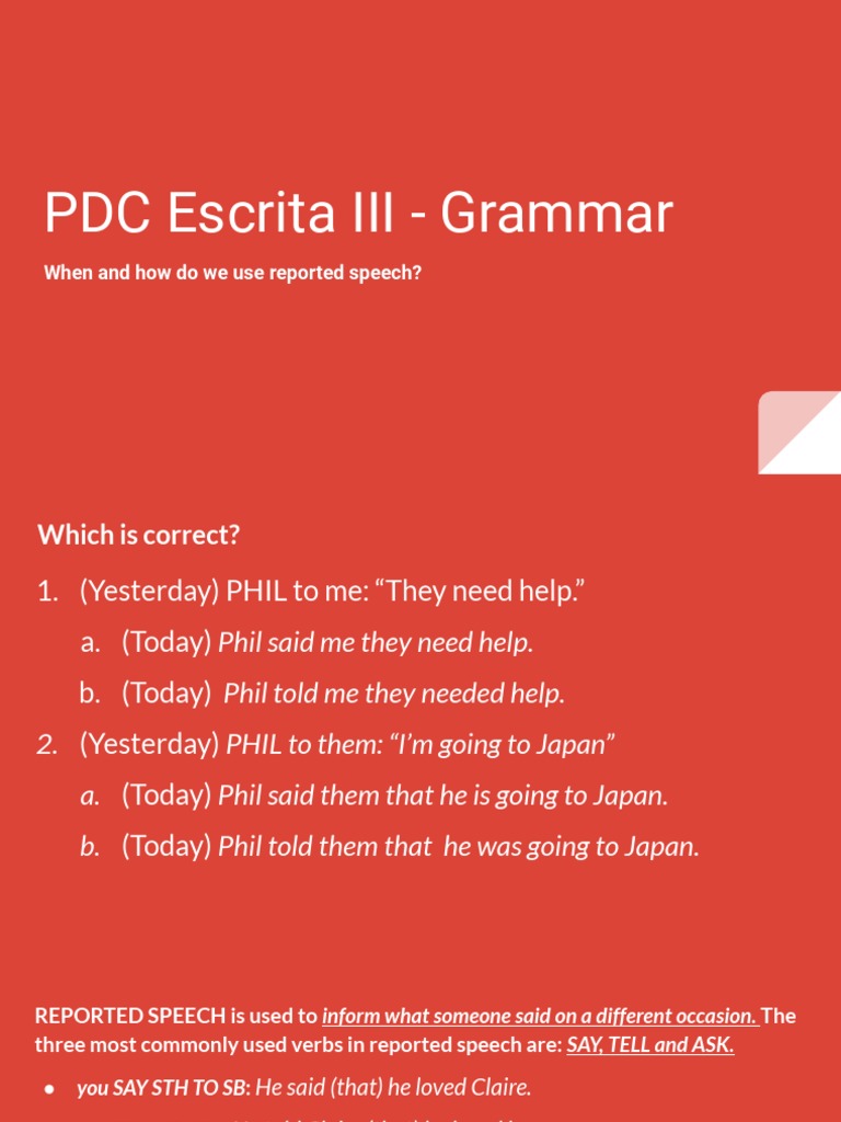English - Grammar - Reported Speech | PDF | Grammatical Tense ...