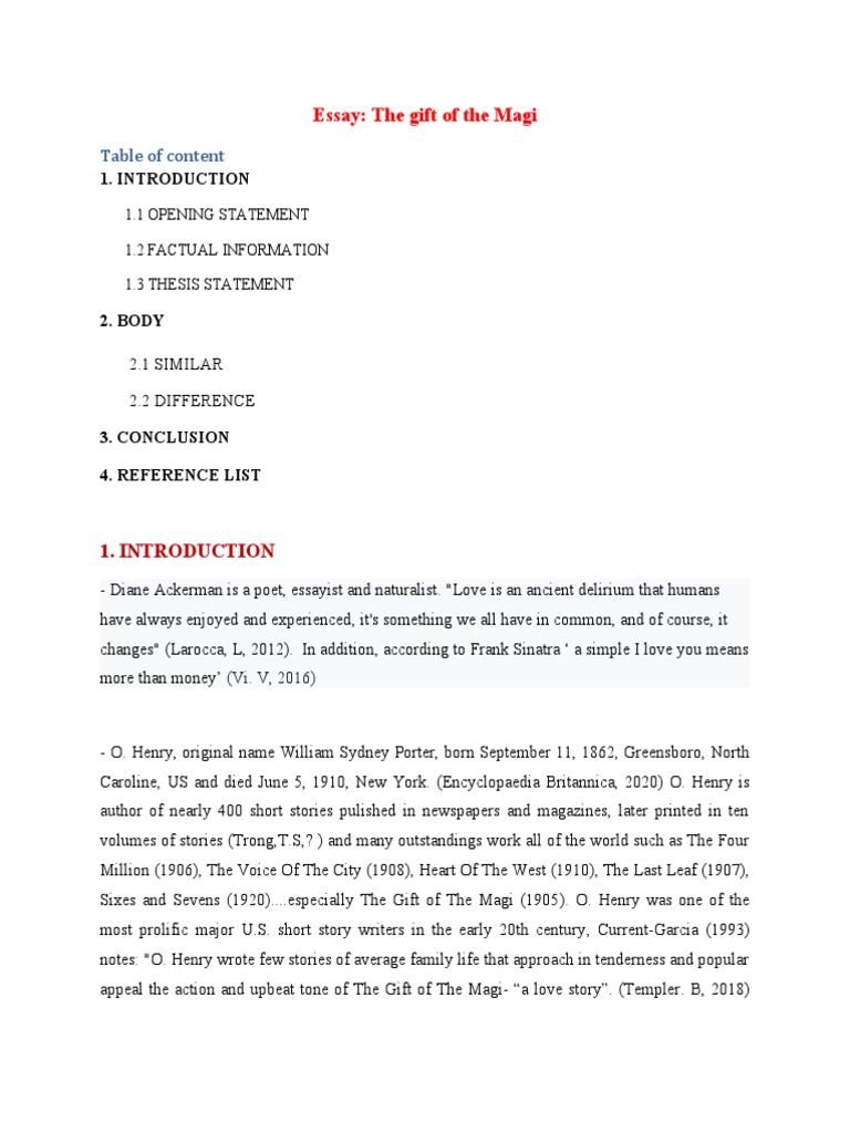 Essay: The Gift of The Magi | PDF | O. Henry | Essays