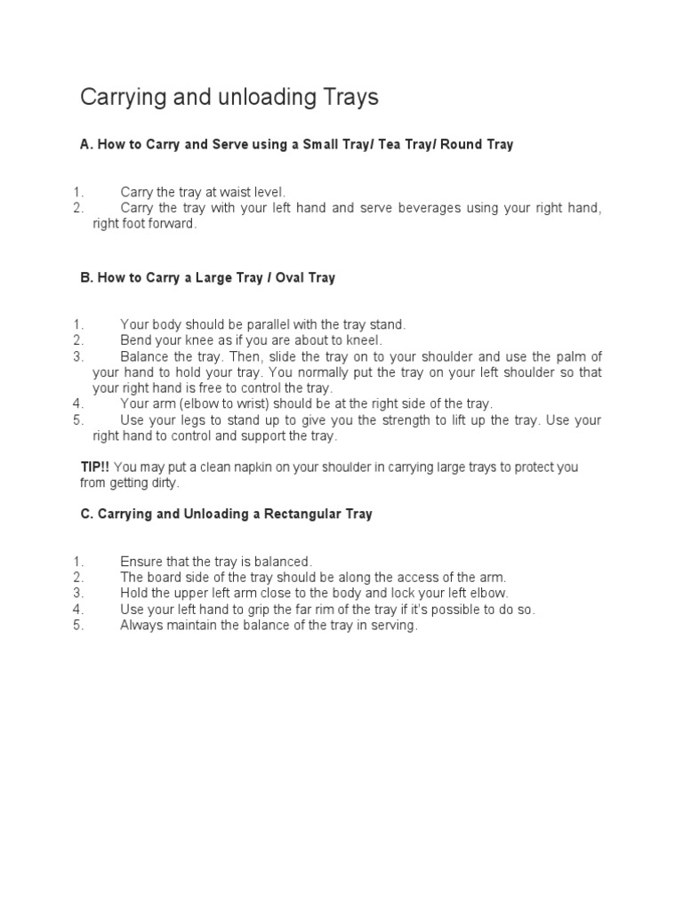 Proper Techniques for Carrying Trays | PDF | Home & Garden