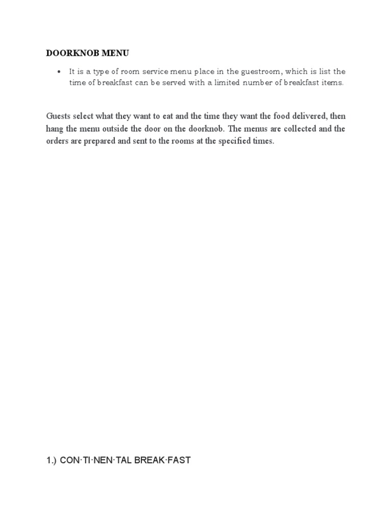 Doorknob Menu Meaning | PDF | Meal | Food And Drink